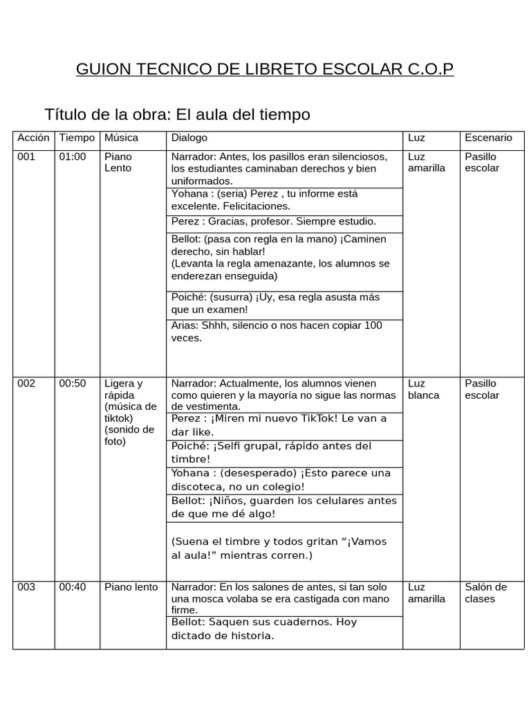 Guion Tecnico de Libreto Escolar | PDF