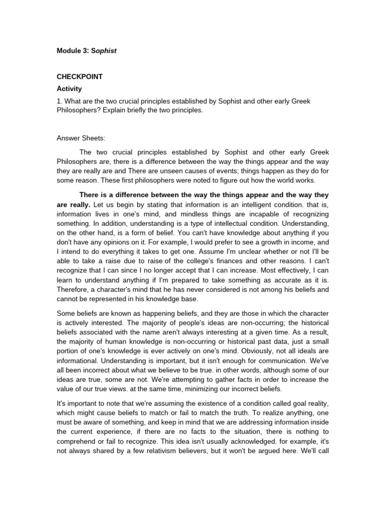 Ethics Module 3 Checkpoint | PDF | Reality | Knowledge
