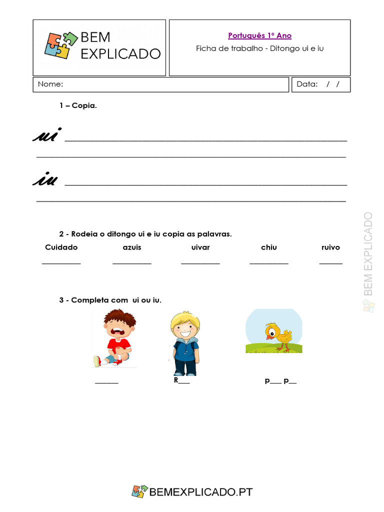 1.4 Ficha de Trabalho - Ditongo Ui e Iu | PDF