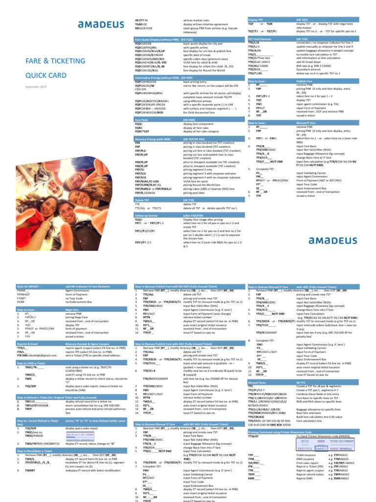 TST Fare and Ticketing Quick Guide | PDF | Airlines | Civil Aviation
