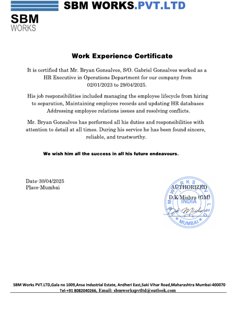 Exp Letter 2025 | PDF