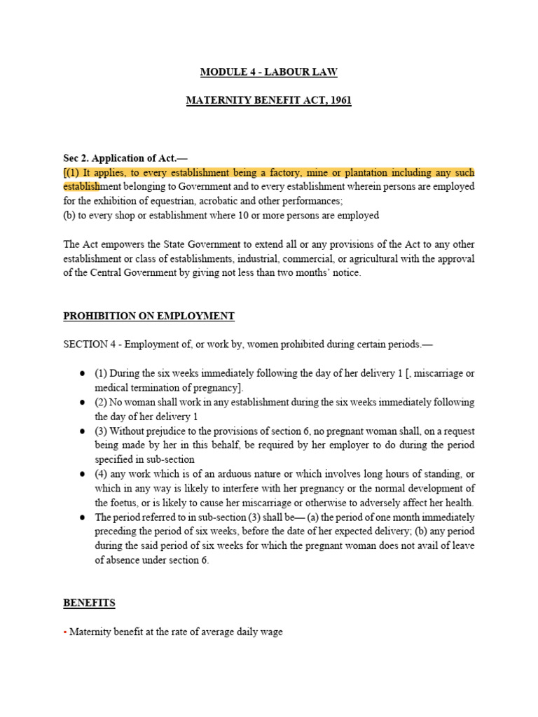MODULE 4 - Maternity Benfit LABOUR LAW | PDF | Parental Leave | Pregnancy