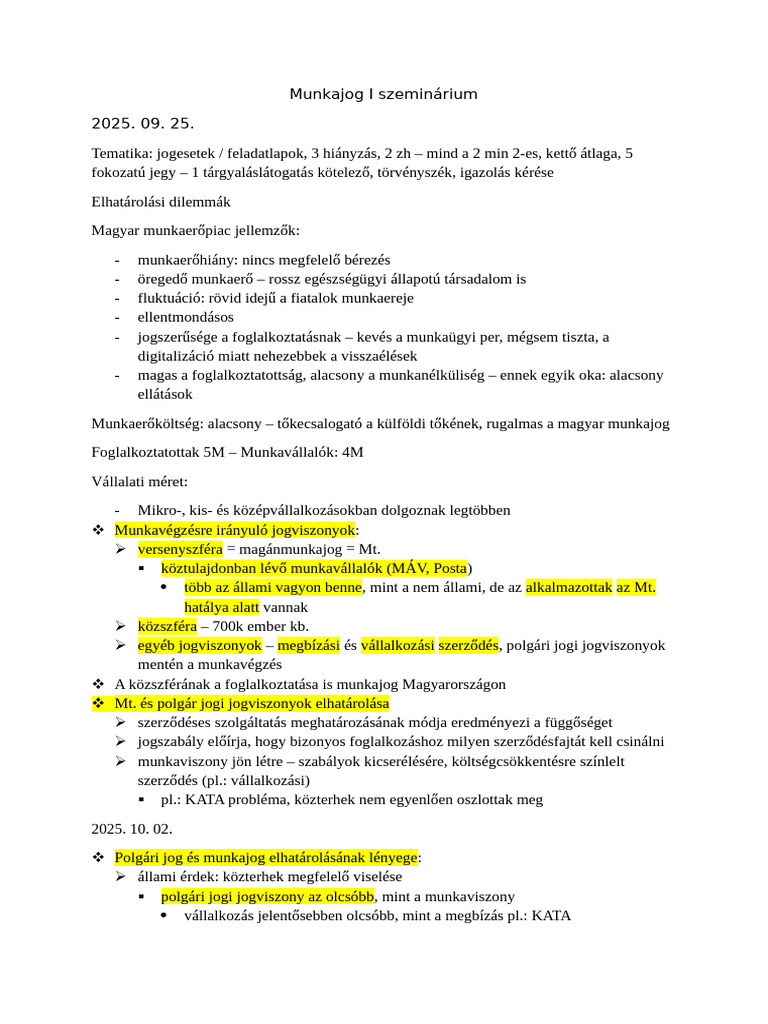 Munkajog I szeminárium | PDF