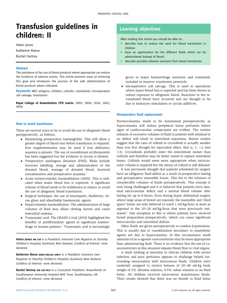 Transfusion Guidelines for Children | PDF | Blood Transfusion | Blood