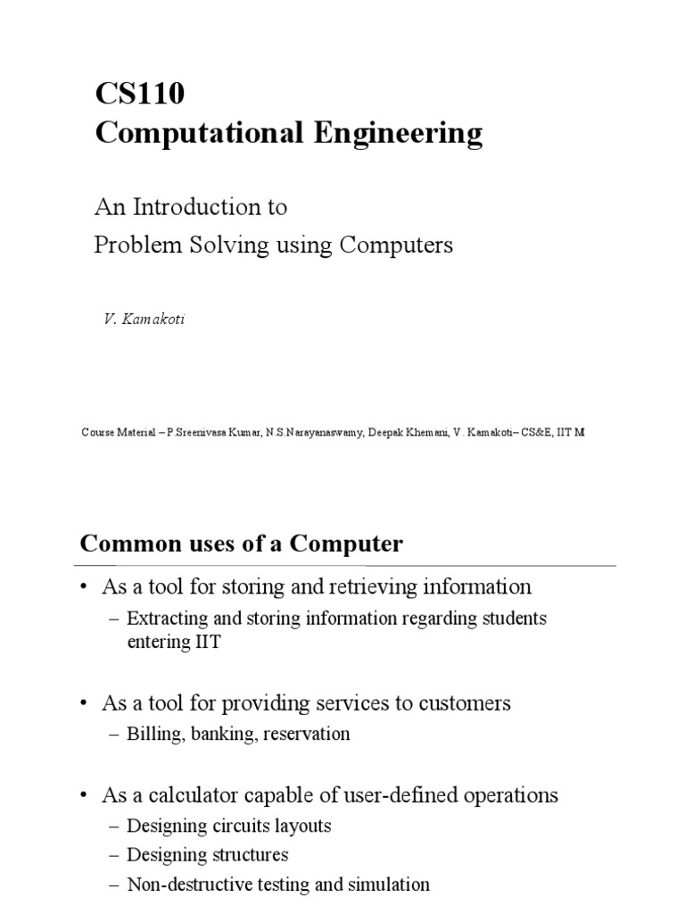 CS110 Computational Engineering: An Introduction To Problem Solving Using Computers | Download ...
