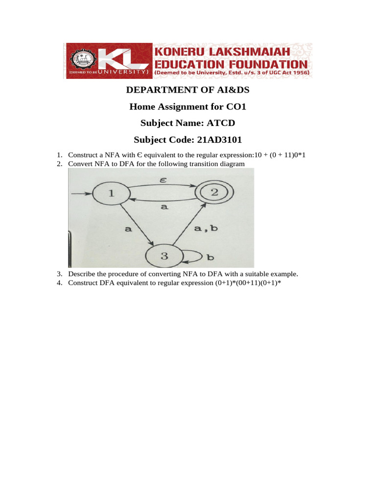 NFA and DFA Conversions Assignment | PDF