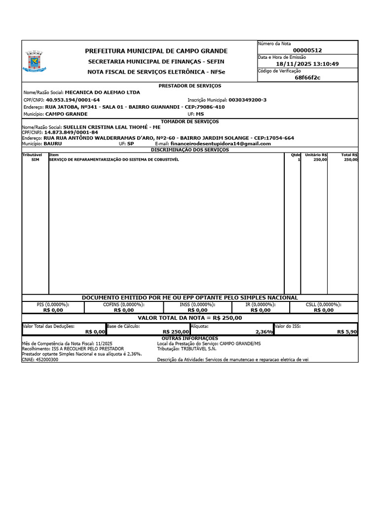 Nota Fiscal de Serviços Eletrônica - Campo Grande | PDF | Finanças ...