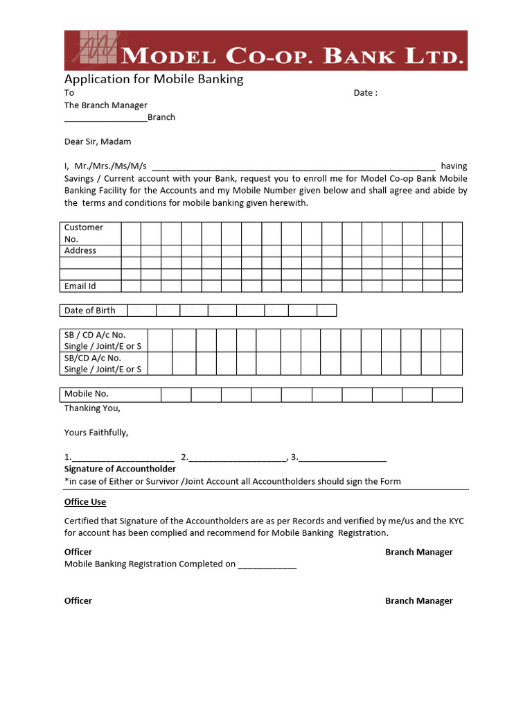 Mobile Banking Application Form | PDF | Banks