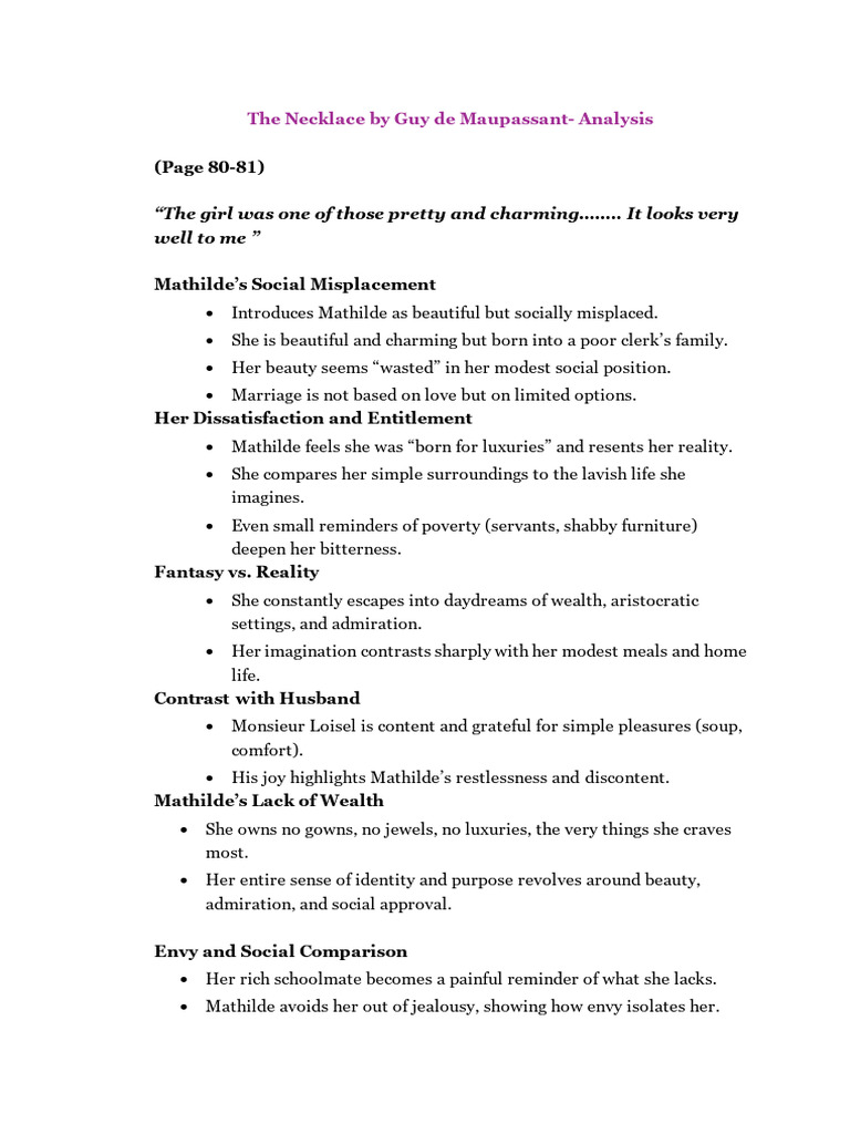 The Necklace - Analysis | PDF | Psychology