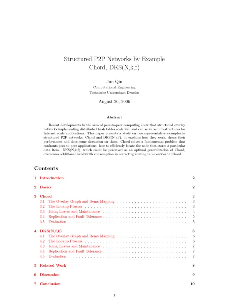 Structured P2P Networks by Example Chord, DKS (N, K, F) : Jun Qin | PDF ...