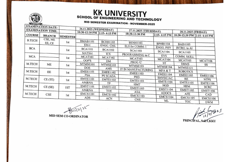 First Sem Schedule | PDF