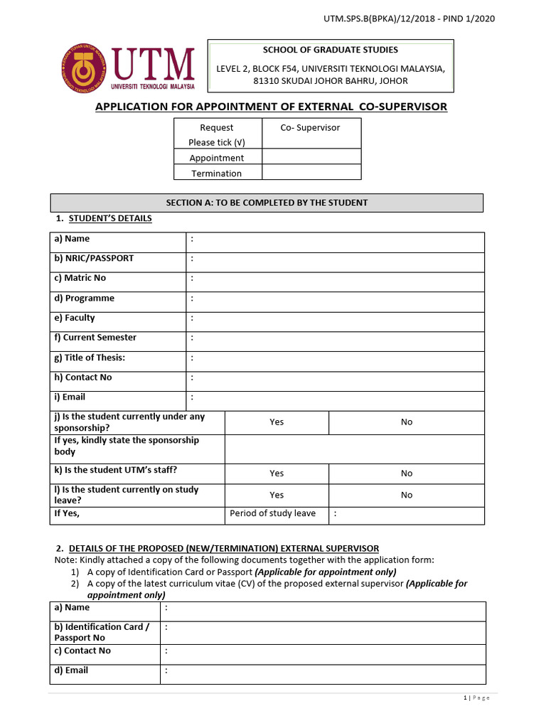 UTM External Co-Supervisor Application | PDF | Authentication ...