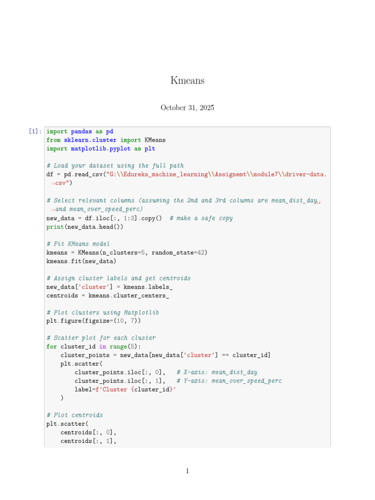 K-Means Clustering for Driver Data | PDF