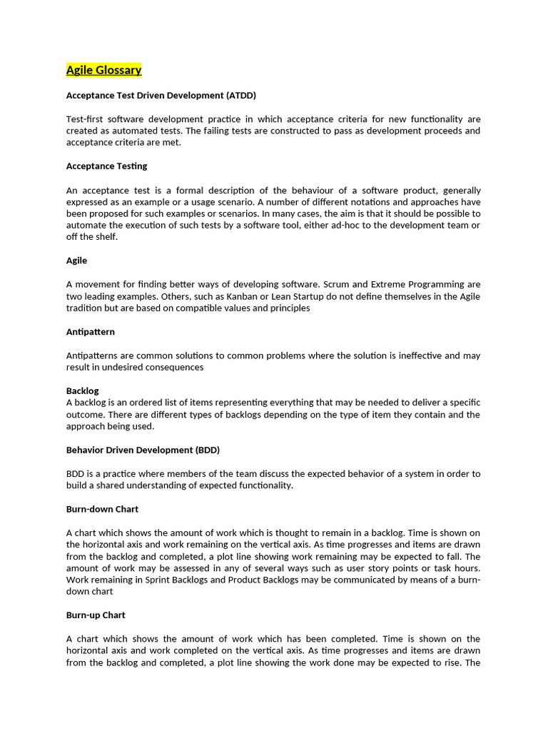 Agile Glossary | PDF | Scrum (Software Development) | Agile Software Development