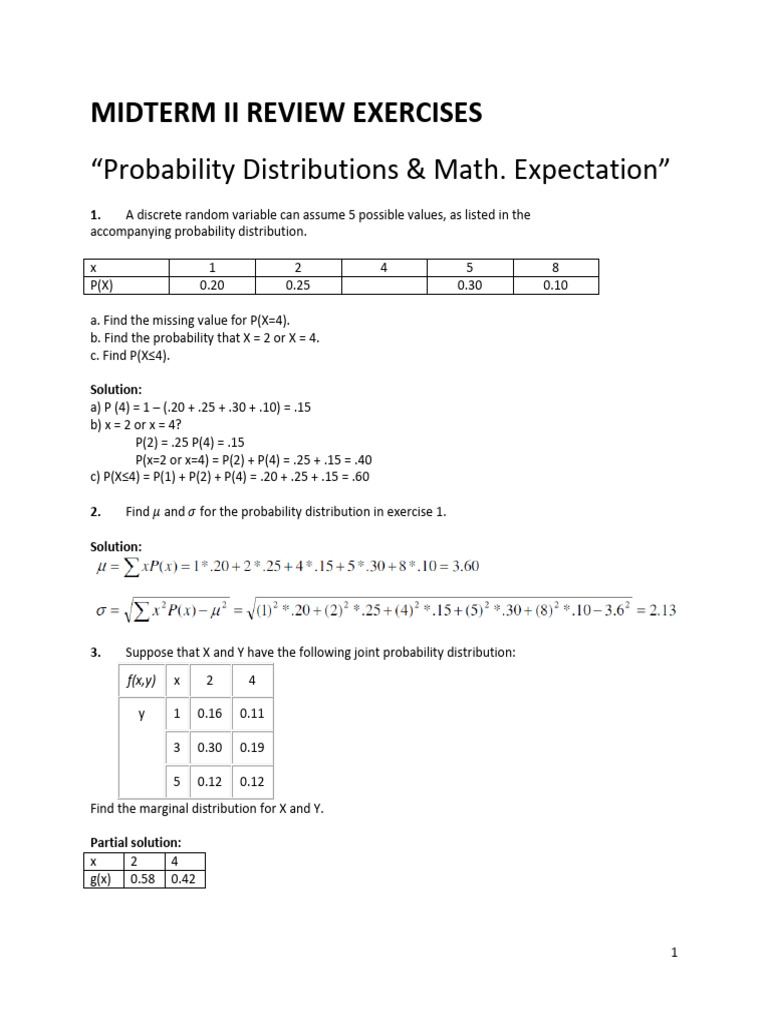 Midterm Ii - Review Exercises | PDF | Probability Distribution | Probability Theory