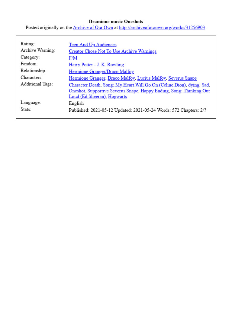 Dramione Music Oneshots | PDF | Harry Potter