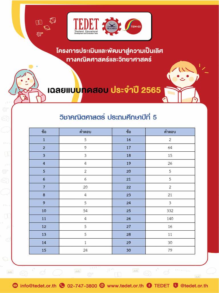 Httpstedet - or.Thfilestedet2565answerAnswer TEDET2565 Math G5 PDF | PDF