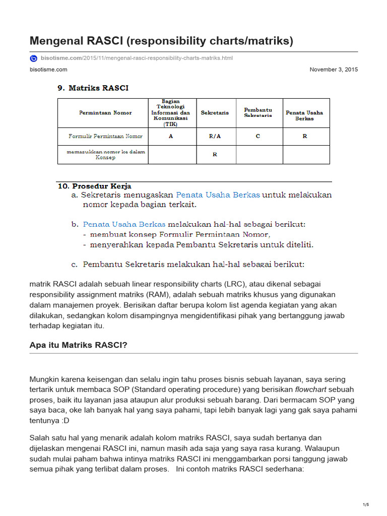 Mengenal RASCI Responsibility Charts Matriks | PDF