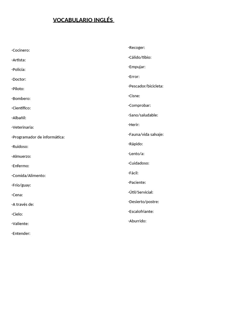Vocabulario Básico en Inglés y Español | PDF