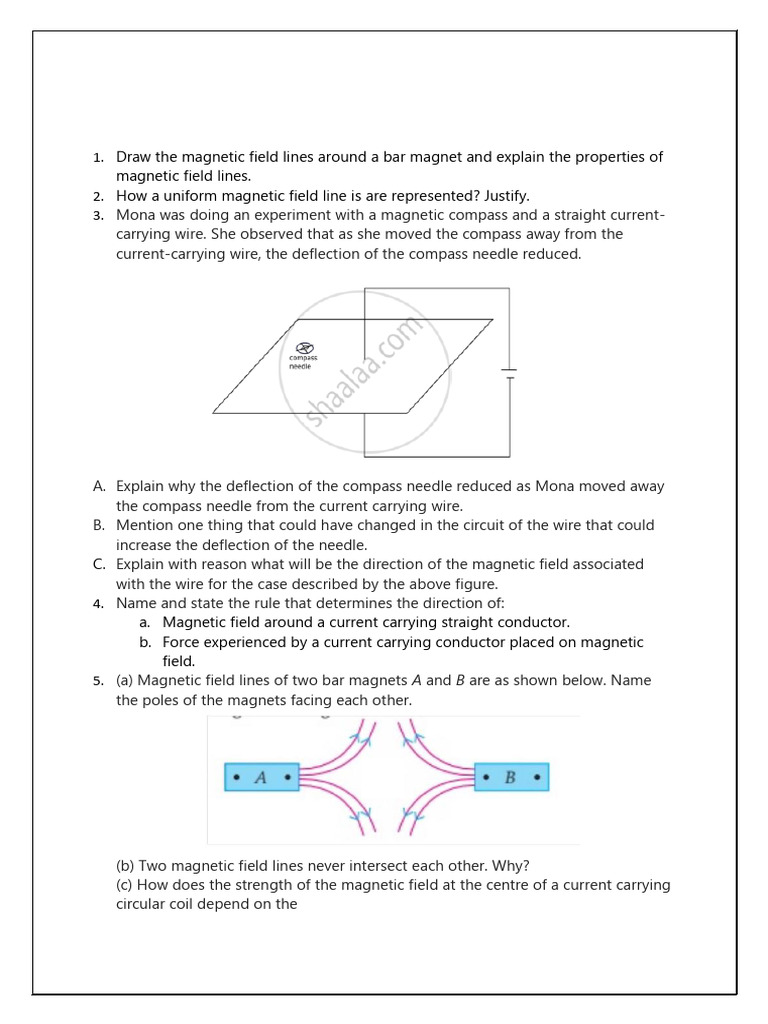 Physics Worksheet on Magnetic Fields | PDF | Magnetic Field | Magnet