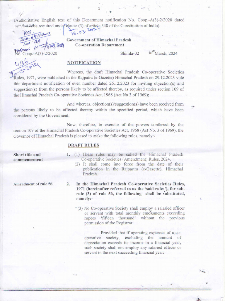 HP Coop Soc.amendment Rules 2024 14 03 2024 | PDF
