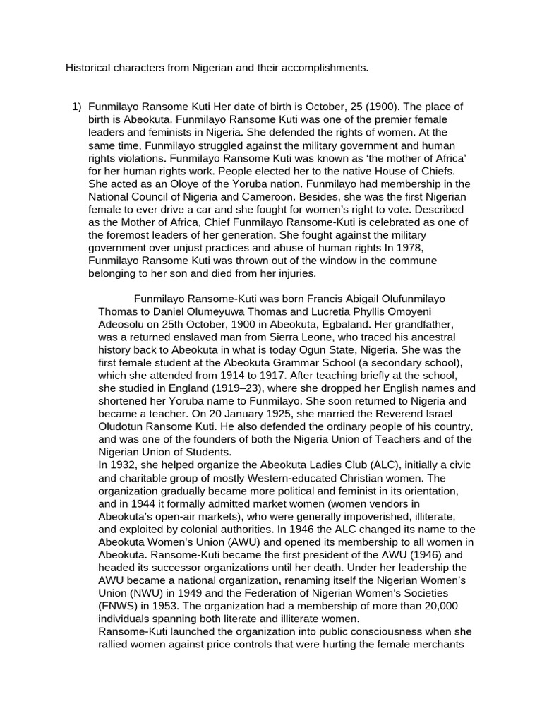 Historical Characters From Nigerian and Their Accomplishments | PDF ...