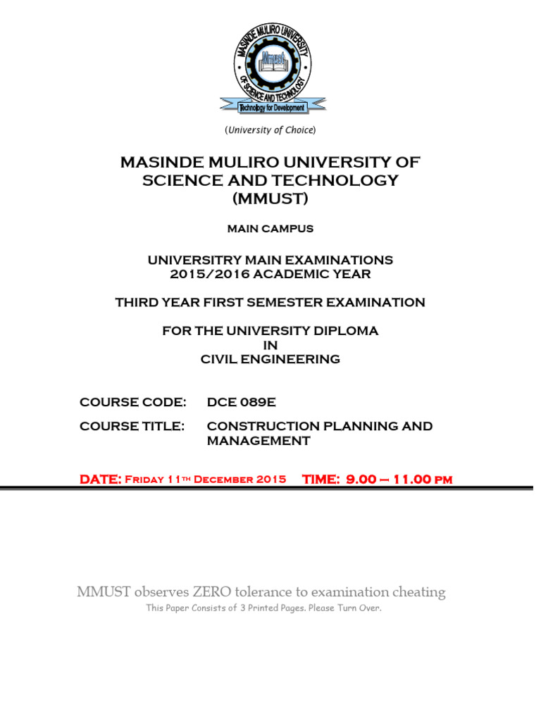 DCE 089_CONSTRUCTION PLANNING AND MANAGEMENT | PDF