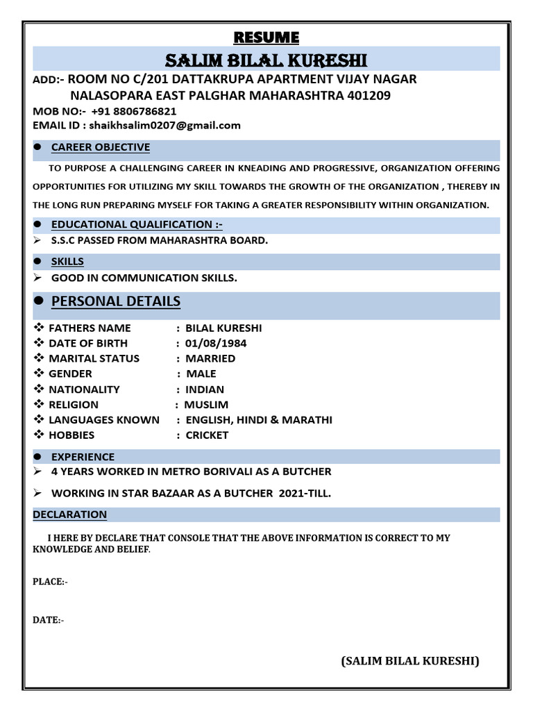 Salim Bilal Kureshi (Resume) | PDF