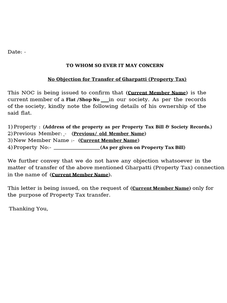 NOC for Gharpatti Transfer Confirmation | PDF