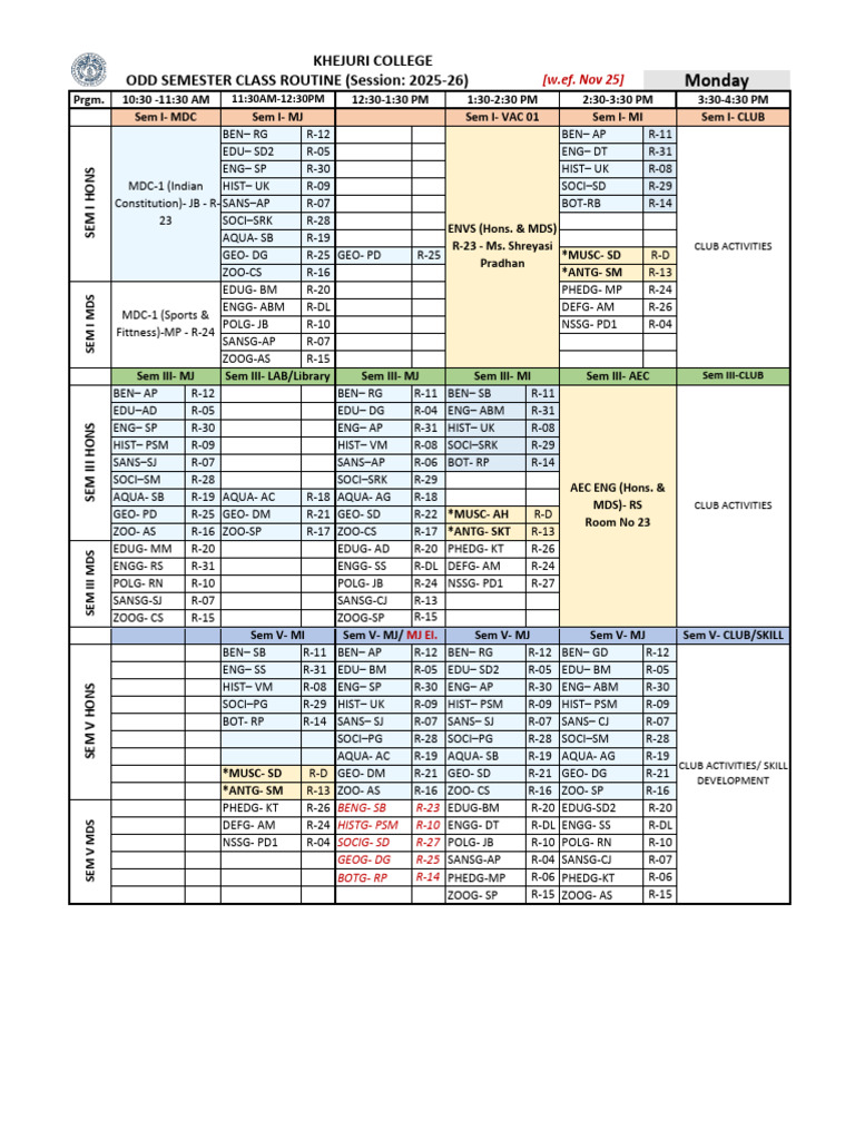ODD SEM Routine 2025-26 Nov. 2025 | PDF