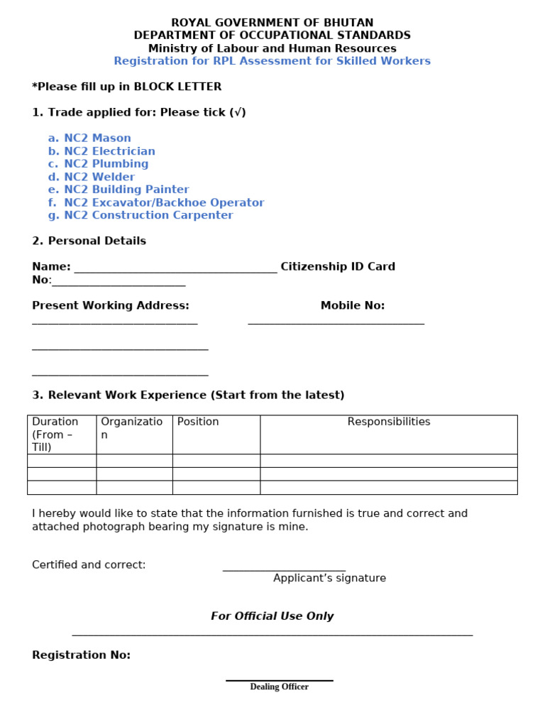 Registration For RPL Assessment | PDF