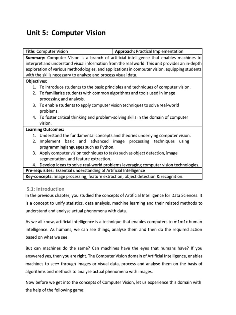 Class 10 AI Computer Vision Notes | PDF
