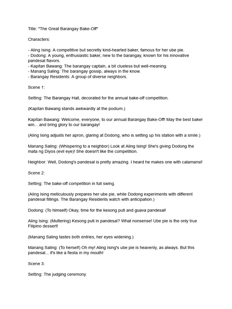 The Great Barangay Bake-Off Script | PDF | Foods
