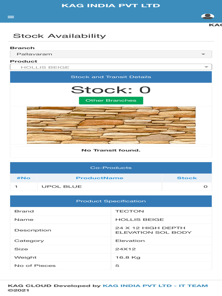 KAG Stock Availability for HOLLIS BEIGE | PDF