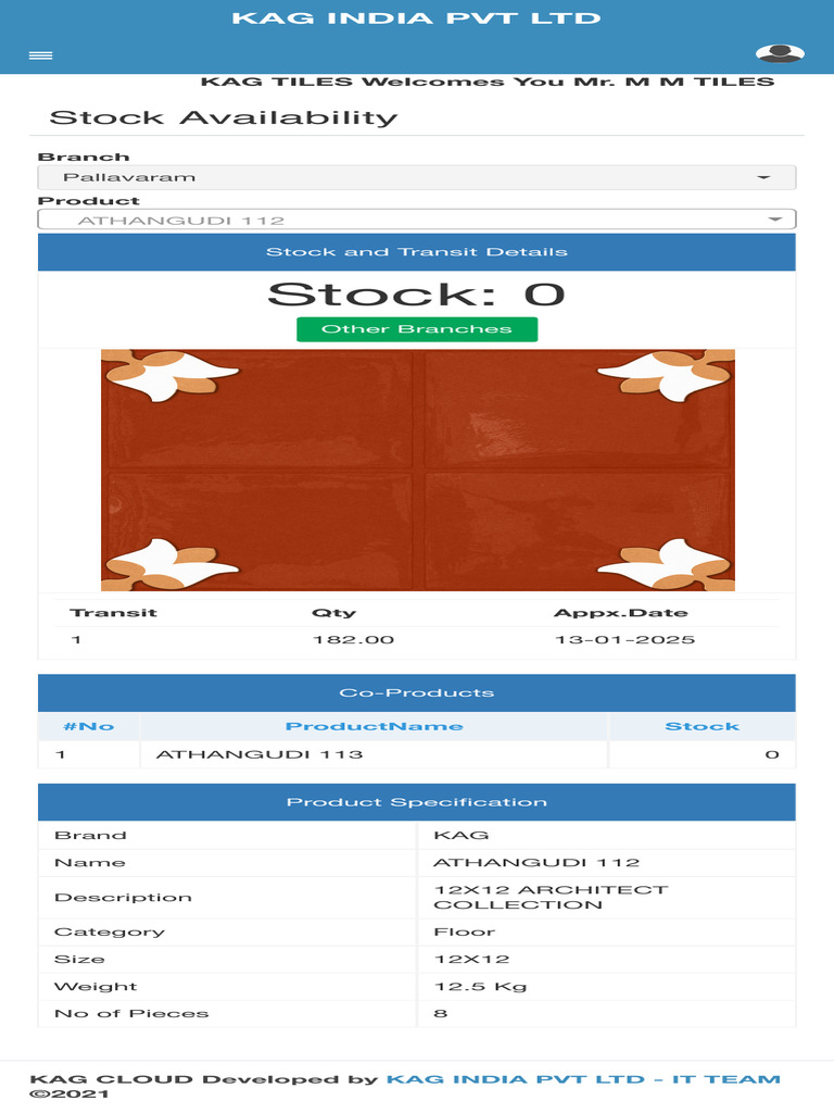 KAG TILES Stock Details for ATHANGUDI 112 | PDF