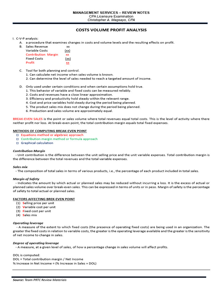 03. Costs Volume Profit | PDF | Business Economics | Management Accounting