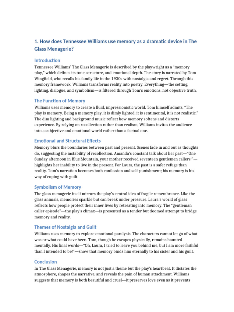 The Glass Menagerie Five Essays | PDF