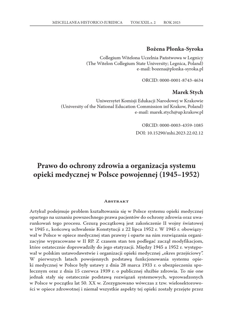 MHI 22 2 B Plonka Syroka M Stych Prawo Do Ochrony Zdrowia | PDF
