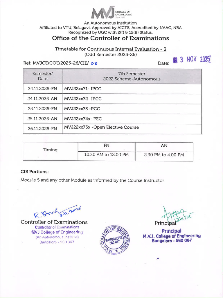 CIE-3 TT for 7th Semester | PDF