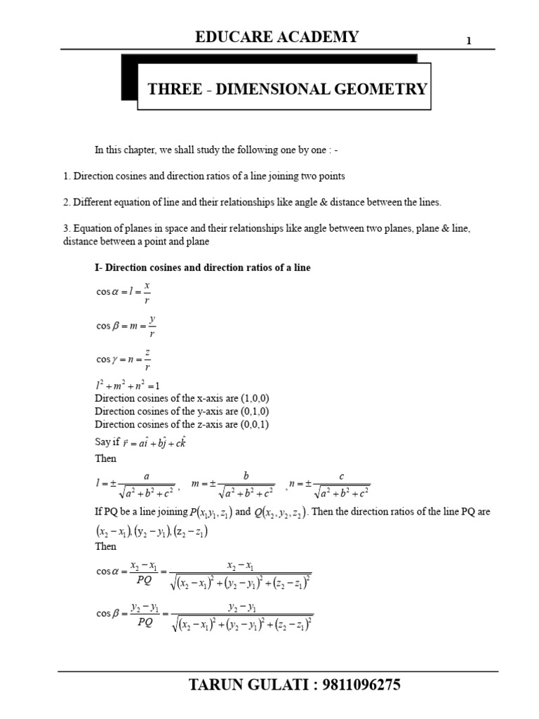 Three-Dimensional Geometry Concepts | PDF | Line (Geometry ...