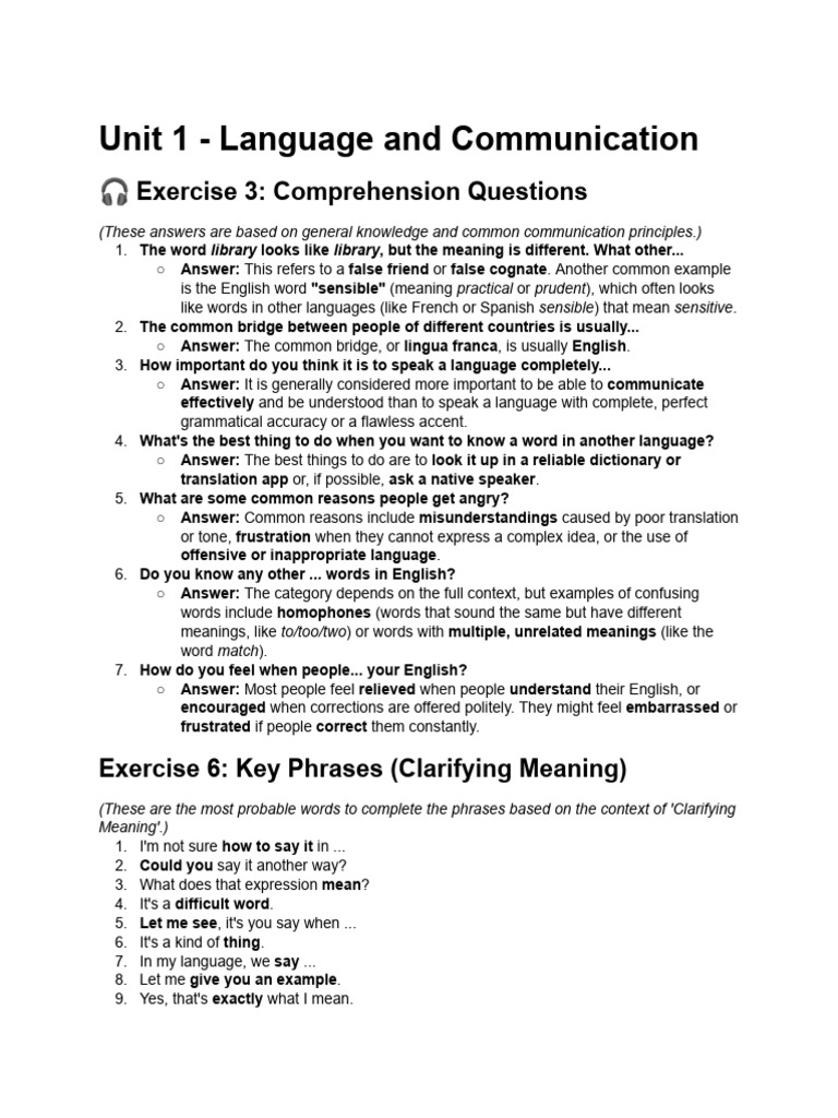 English Exercises Answer Key | PDF | English Language | Word