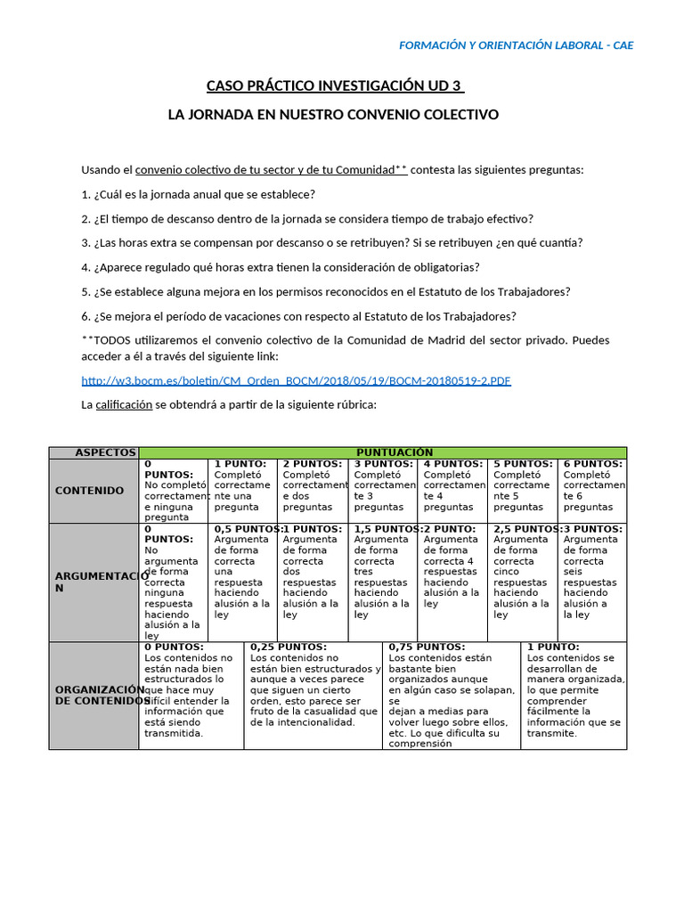 CASO PRÁCTICO SOBRE LA JORNADA EN NUESTRO CC. | PDF
