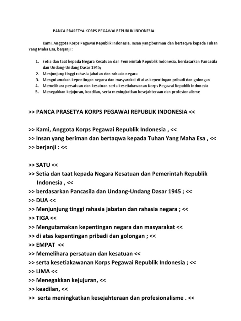 Teks Pancasila Dan Panca Prasetya Korpri | PDF