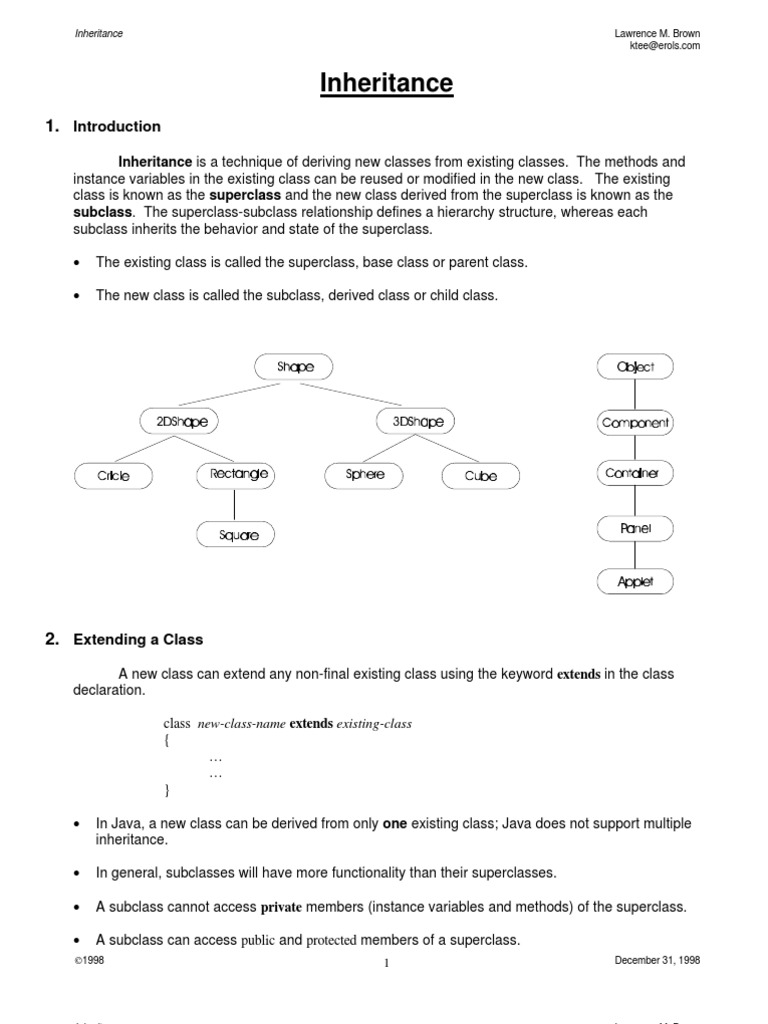 Inheritance: Inheritance Is A Technique of Deriving New Classes From ... Inheritance: Inheritance Is A Technique of Deriving New Classes From ...