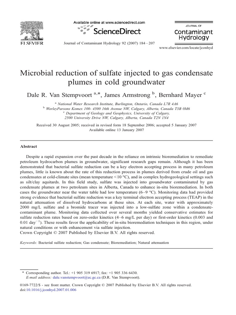 Sulfate Reduction in Gas Condensate Plumes | PDF | Environmental ...