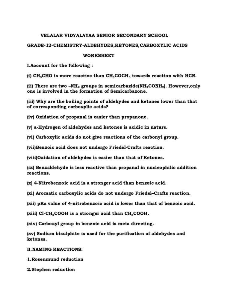 Grade 12 Chemistry: Aldehydes & Ketones Worksheet | PDF | Aldehyde | Ketone