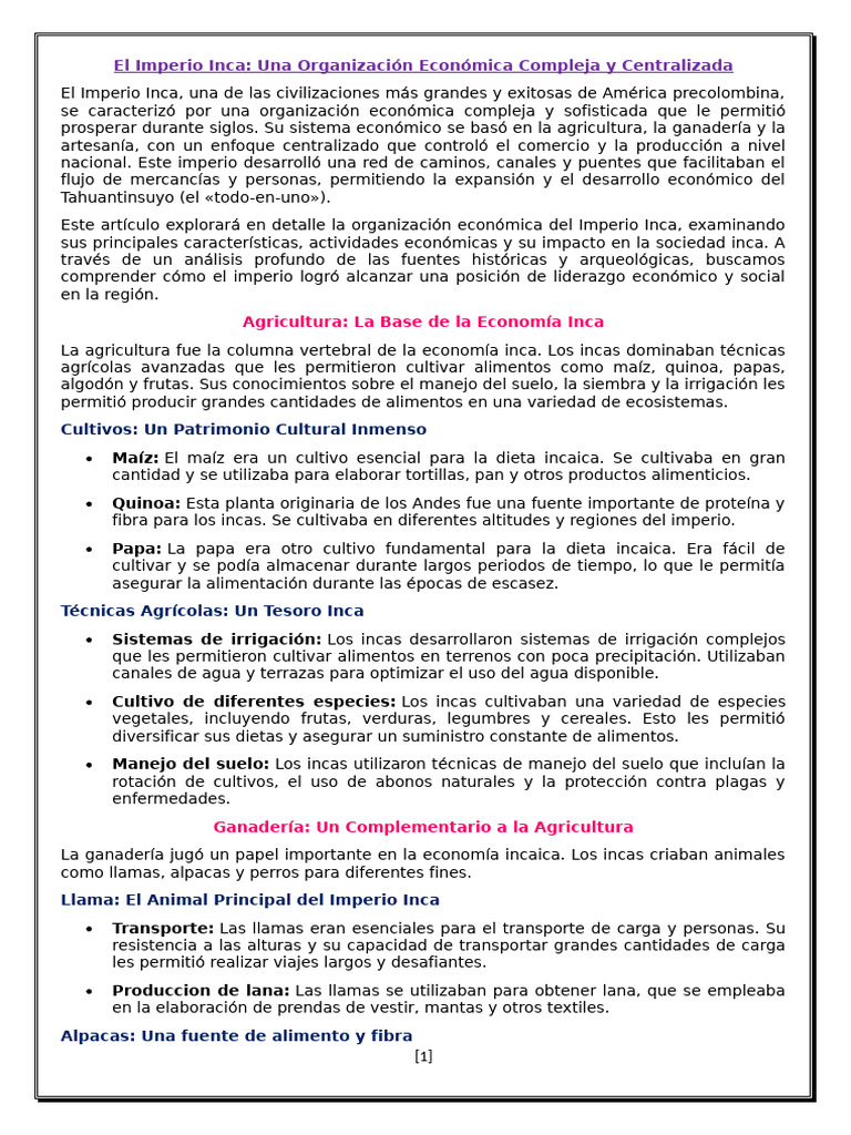 Economía Centralizada del Imperio Inca | PDF | Imperio Inca | Agricultura