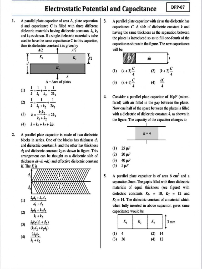 Electric Potential and Capacitance DPP-07 | PDF | Capacitance | Capacitor