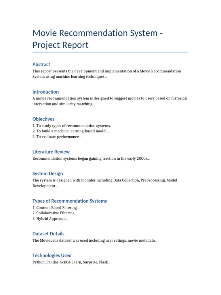 Movie Recommendation System Report - Docx1 | PDF | Computing ...