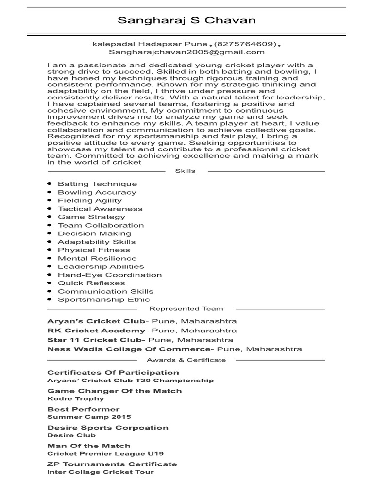Young Cricket Player Profile and Skills | PDF